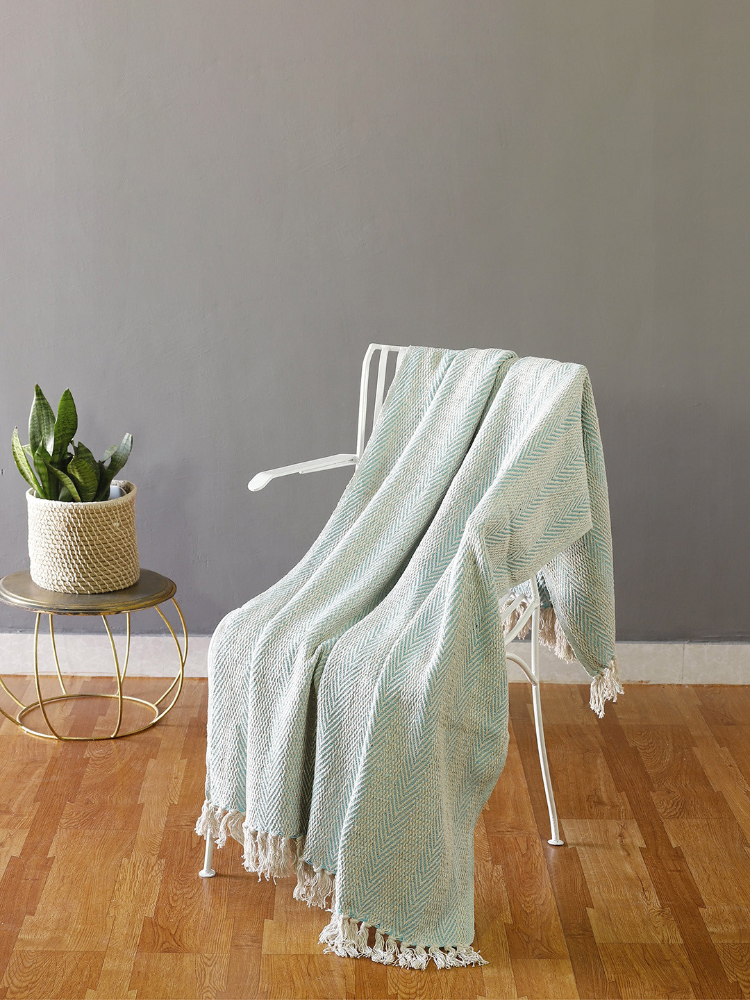 Buy HANDICRAFT PALACE Turquoise Blue & White Blanket Sofa Throws ...