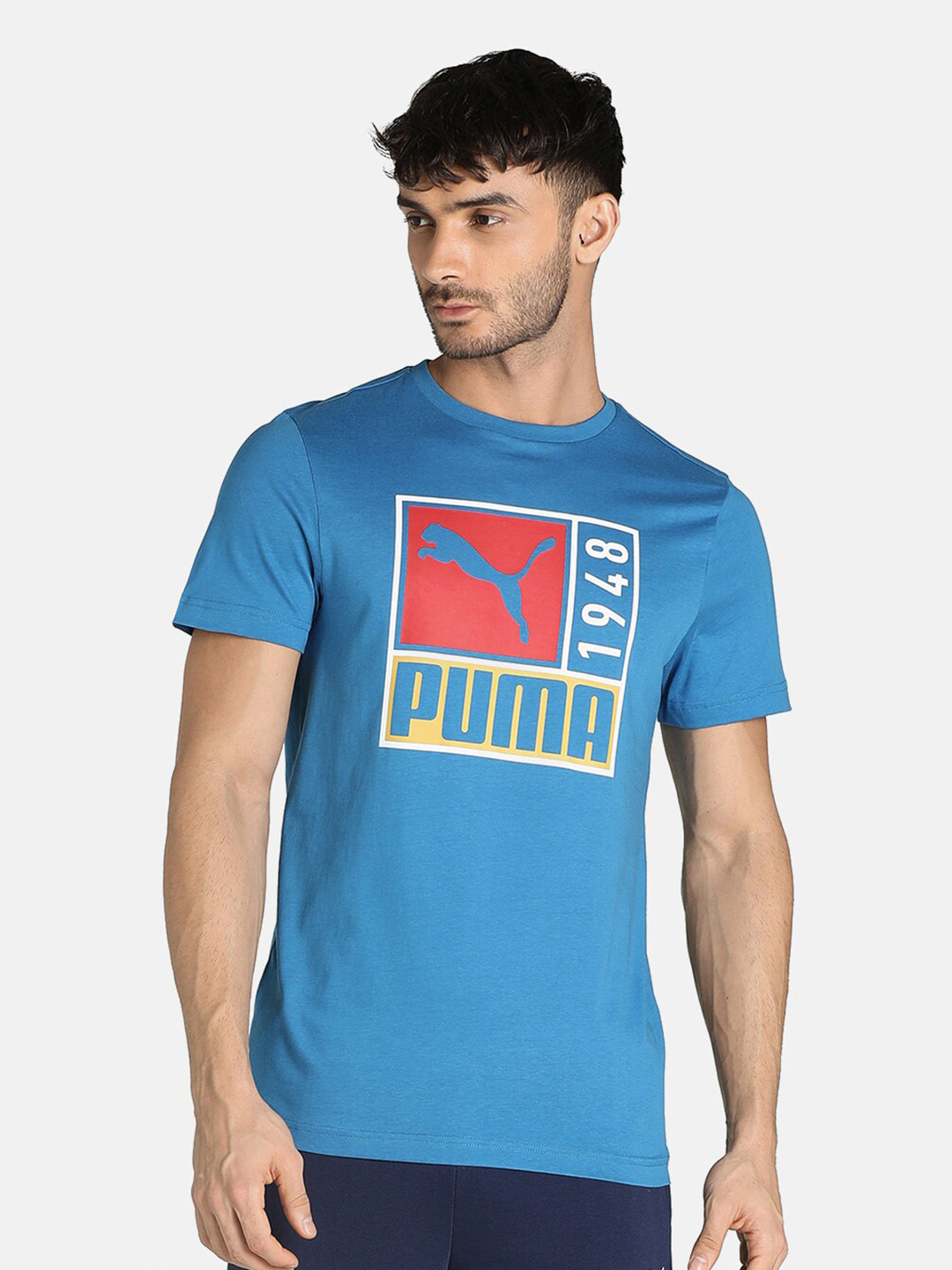 Buy Puma Men Blue Brand Logo Printed Cotton T Shirt - Tshirts for Men ...
