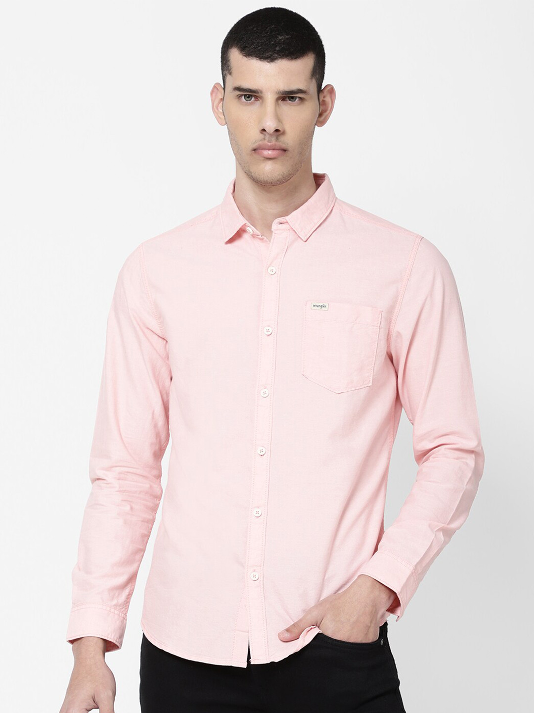 Buy Wrangler Men Peach Coloured Cotton Casual Shirt - Shirts for Men ...