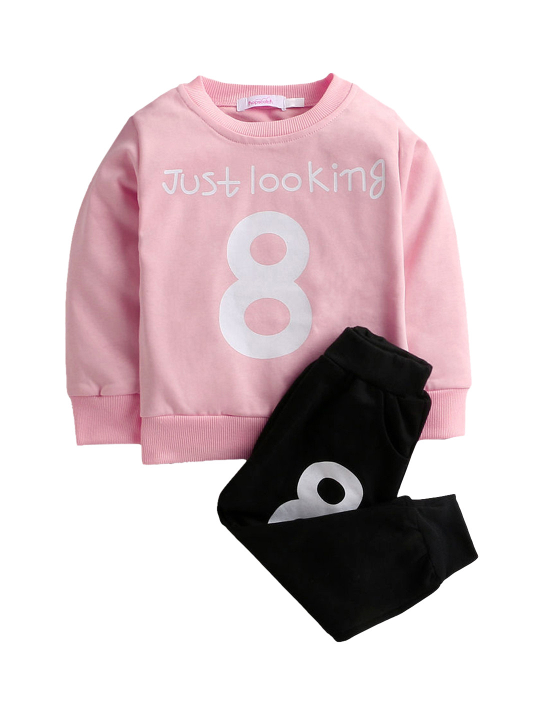 Buy Hopscotch Boys Pink & Black Printed Cotton Blend Top With Trousers ...
