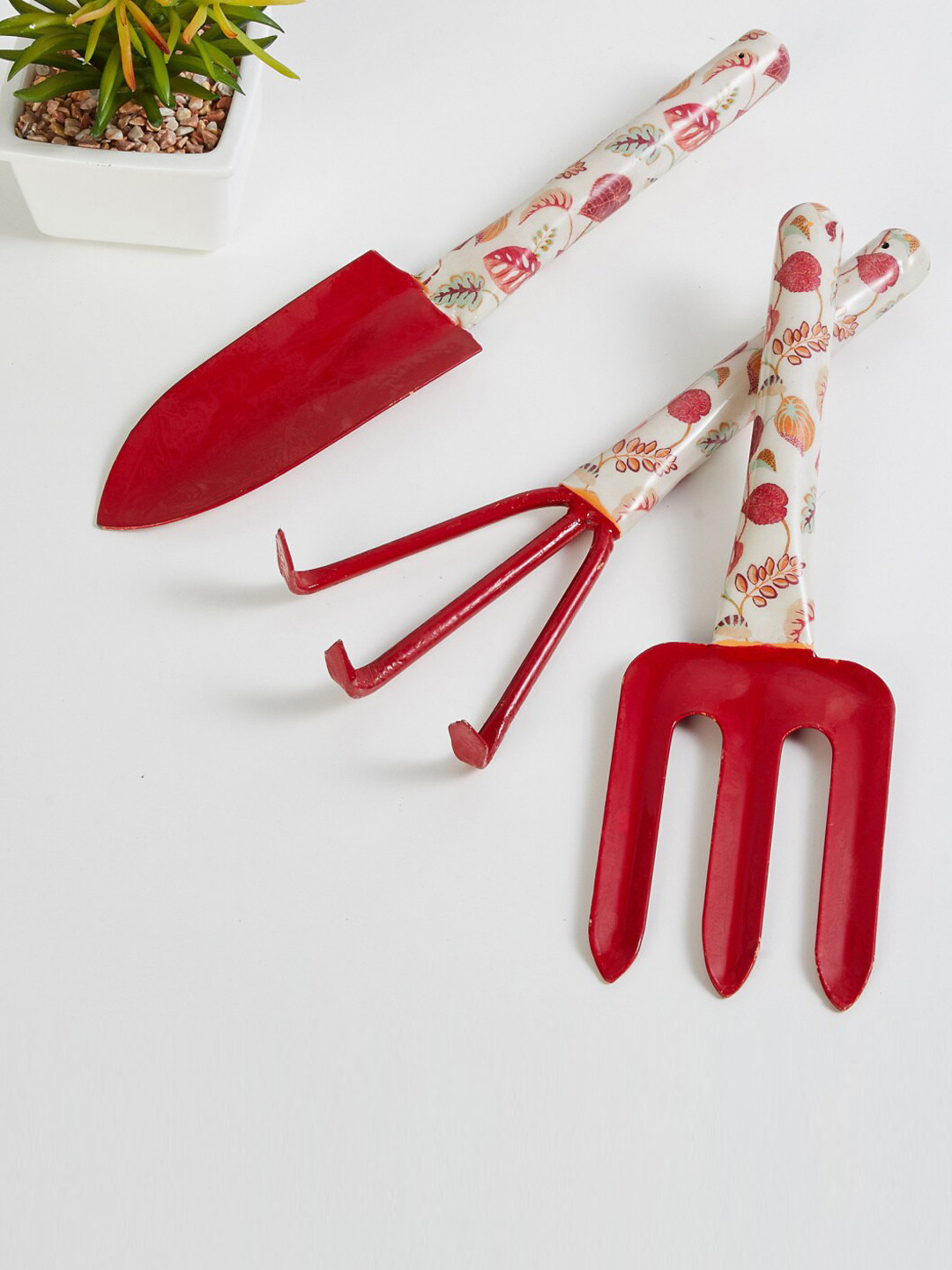 Buy Home Centre Set Of 3 Red Printed Metal Gardening Tools - Garden ...