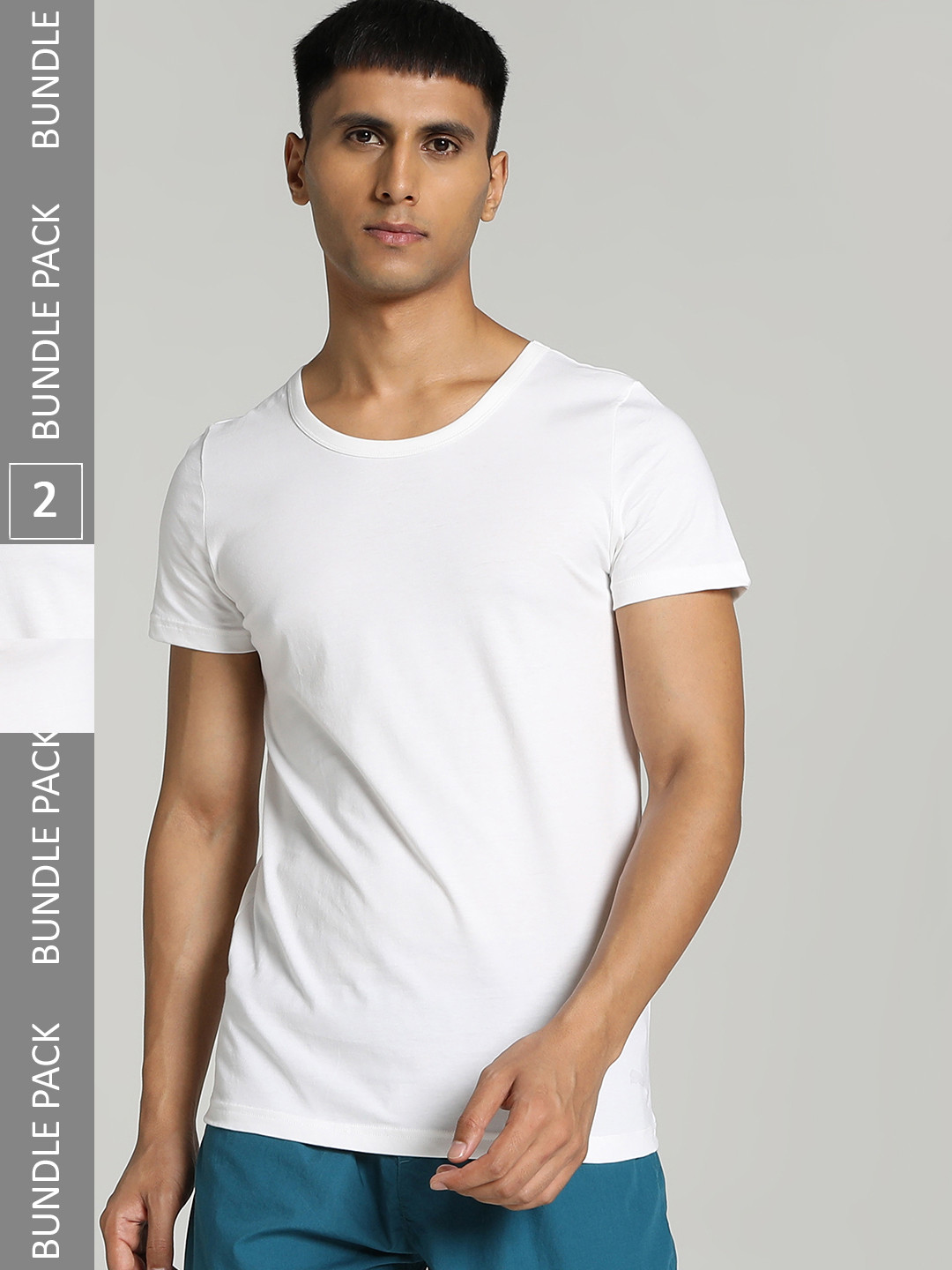 Buy Puma Men Pack Of 2 White Solid Pure Cotton Basic Crew Innerwear ...