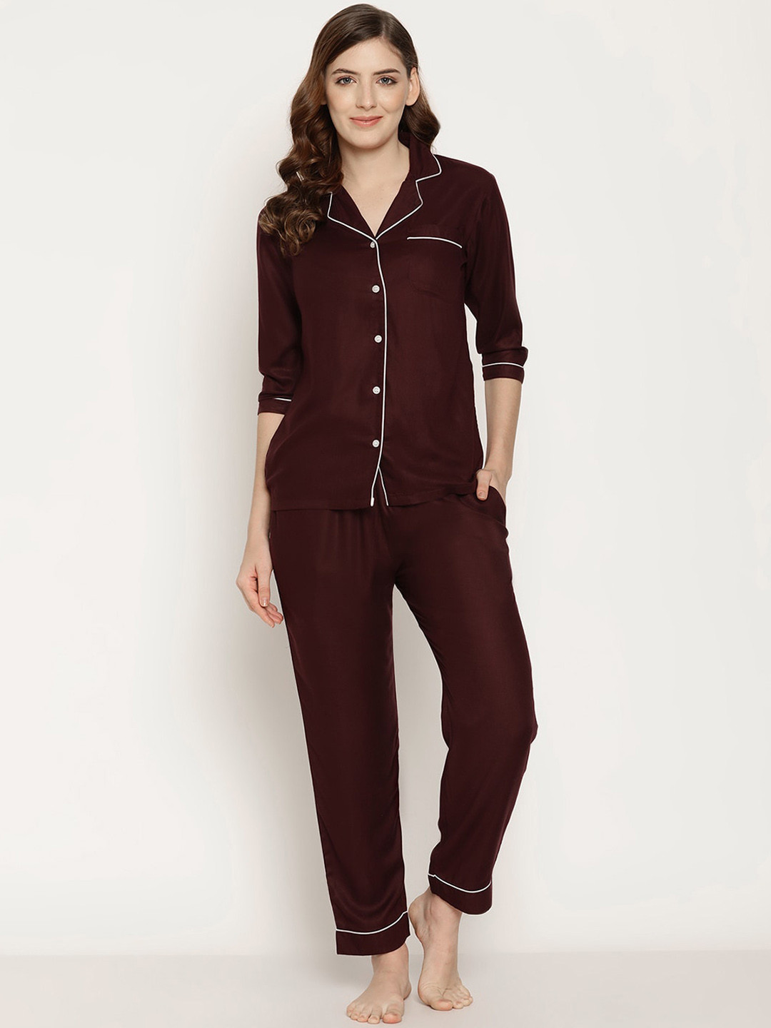 Buy COASTLAND Women Burgundy Night Suit - Night Suits for Women ...