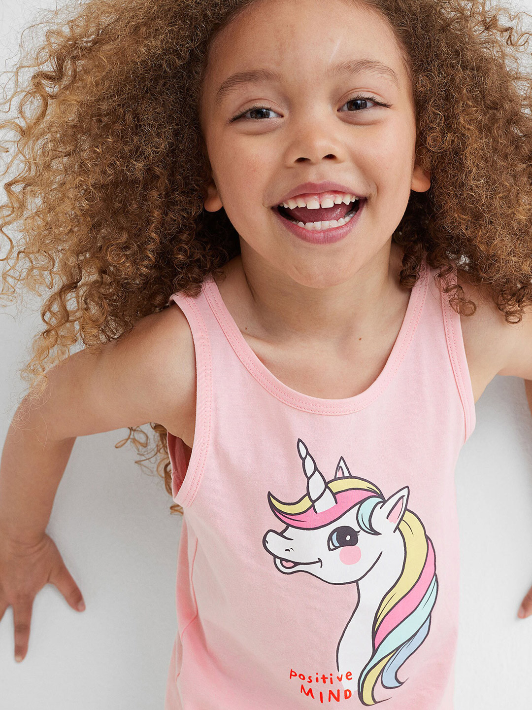 Buy H&M Girls Pink & White Printed Cotton Jersey Vest Top - Tops for ...