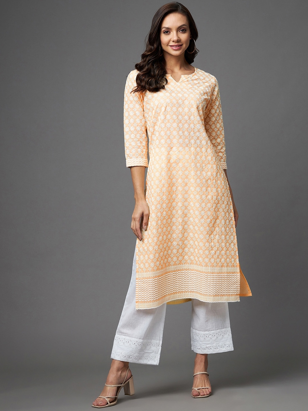 Buy Azira Women Yellow Embroidered Cotton Straight Kurta Kurtas For