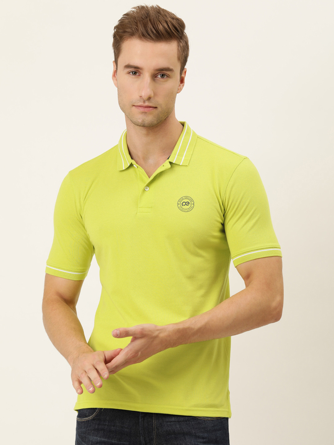 Buy Peter England Men Yellow Solid Polo Collar T Shirt - Tshirts for ...