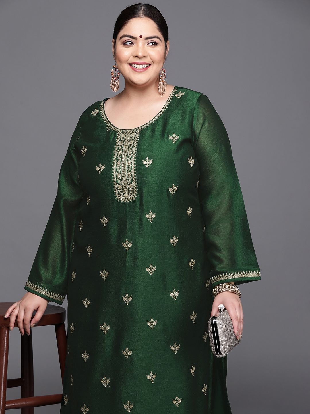 Buy Extra Love By Libas Plus Size Women Green And Gold Toned Yoke Design
