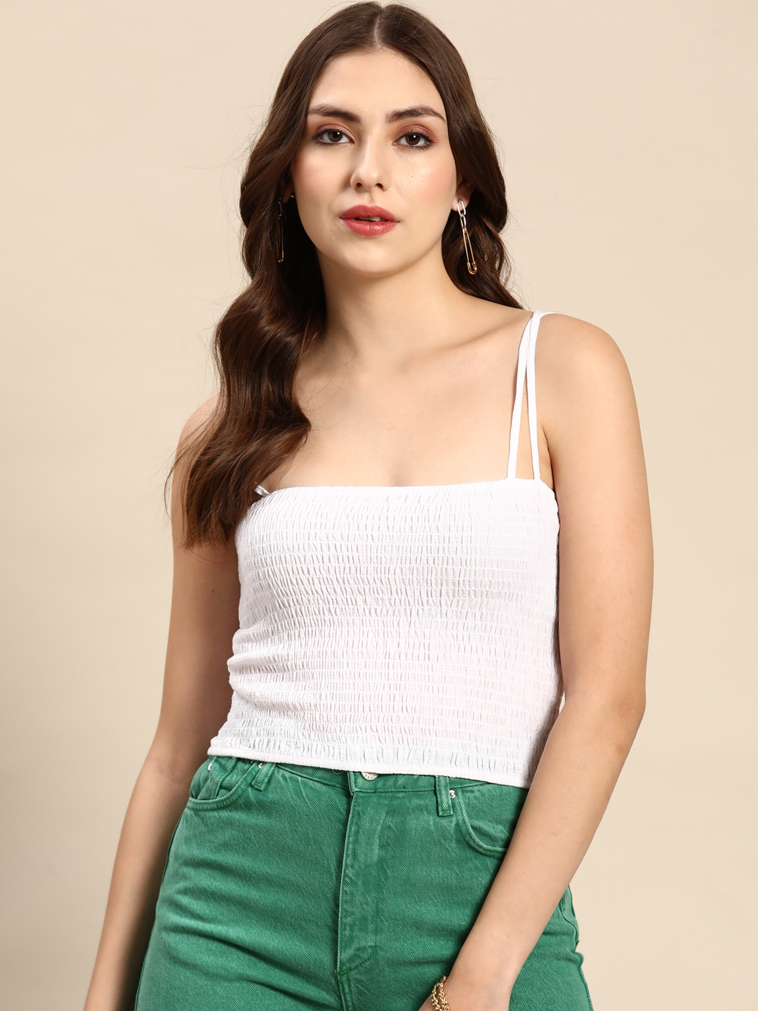 Buy Oxxo White Smocked Crop Top Tops For Women 17893334 Myntra
