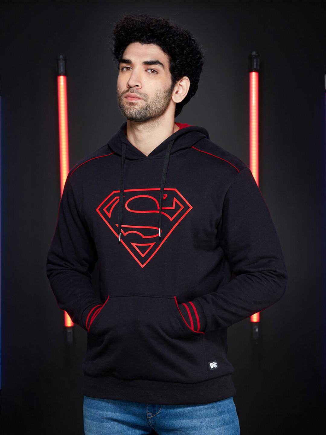 Buy The Souled Store Men Black Printed Hooded Pure Cotton Sweatshirt ...