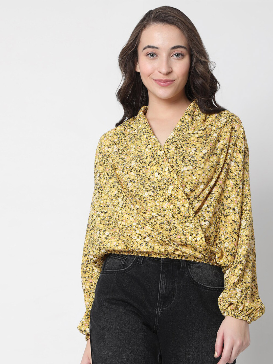 Buy Vero Moda Yellow Floral Print Wrap Top - Tops for Women 17896960 ...