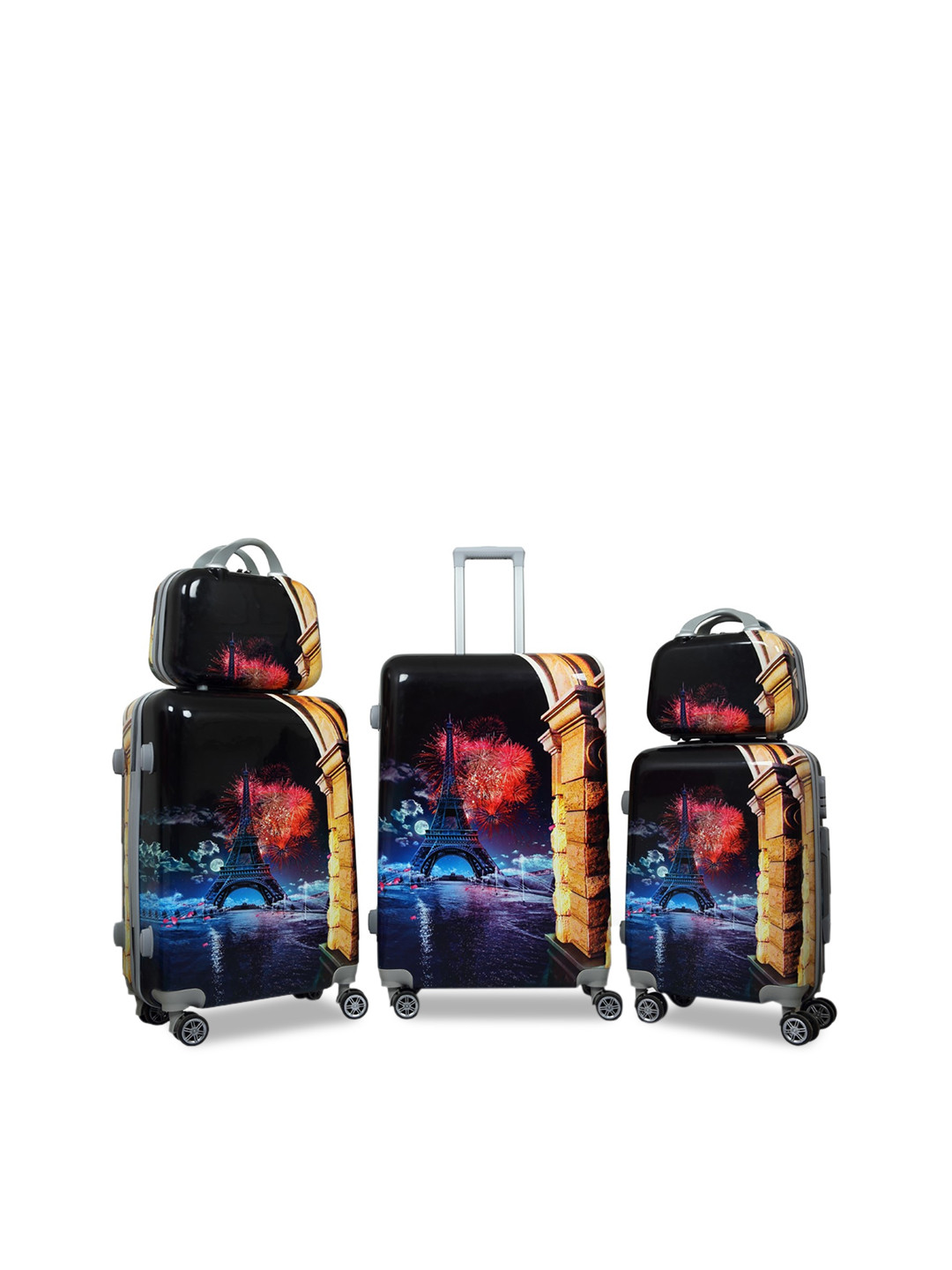 Buy Polo Class Black Set Of 3 Printed Hard Sided Trolley Bag With 2pc ...