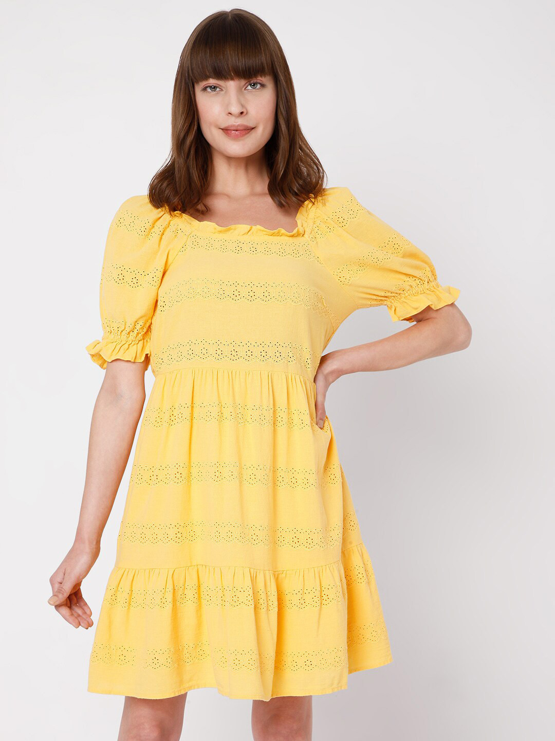Buy Vero Moda Yellow Schiffli Dress - Dresses for Women 17899276 | Myntra