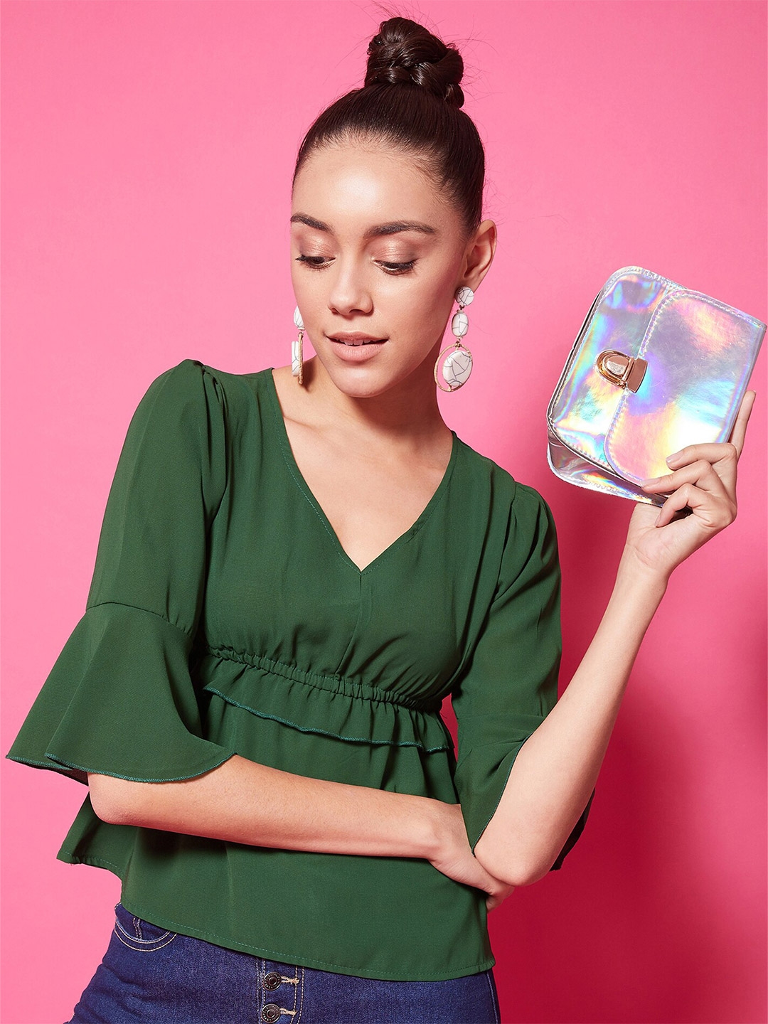 Buy Chimpaaanzee Women Green Solid Empire Top Tops For Women 17899480 Myntra