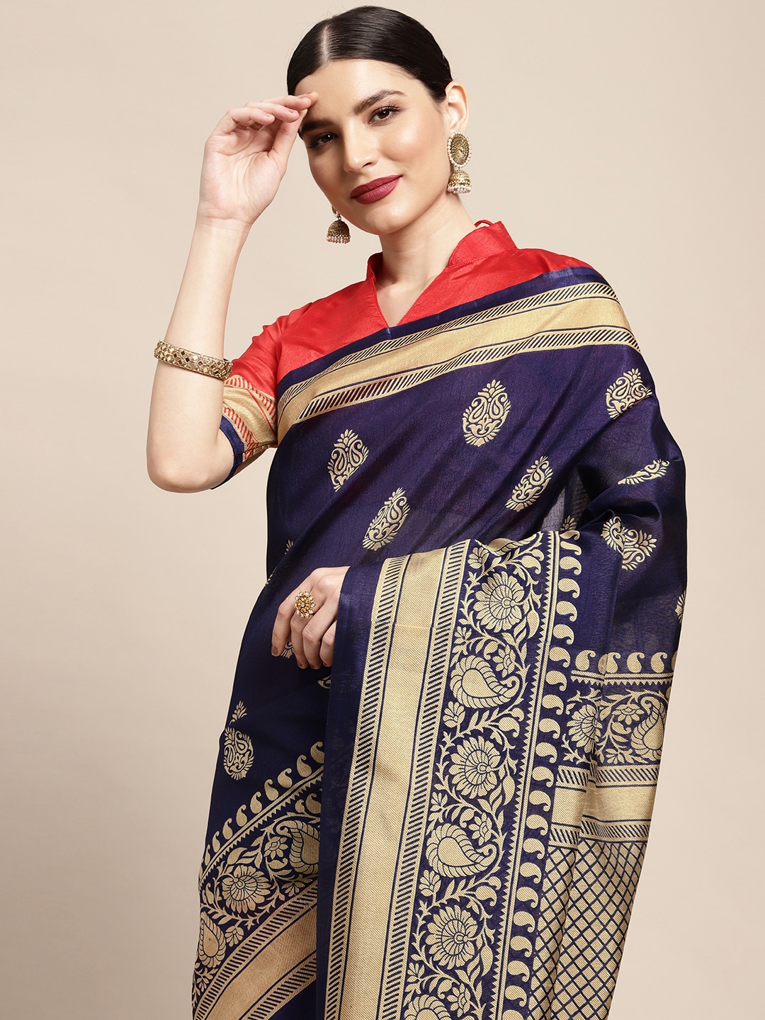 Buy KALINI Navy Blue & Red Ethnic Motifs Woven Design Saree - Sarees ... Buy KALINI Navy Blue & Red Ethnic Motifs Woven Design Saree - Sarees ...