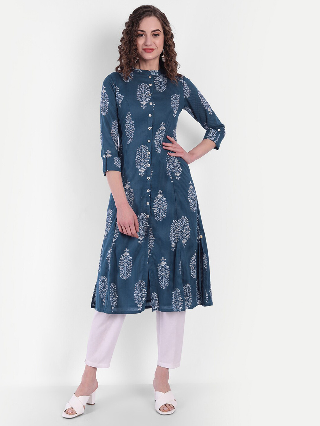 Buy SUTI Women Blue Ethnic Motifs Printed Kurta - Kurtas for Women ...