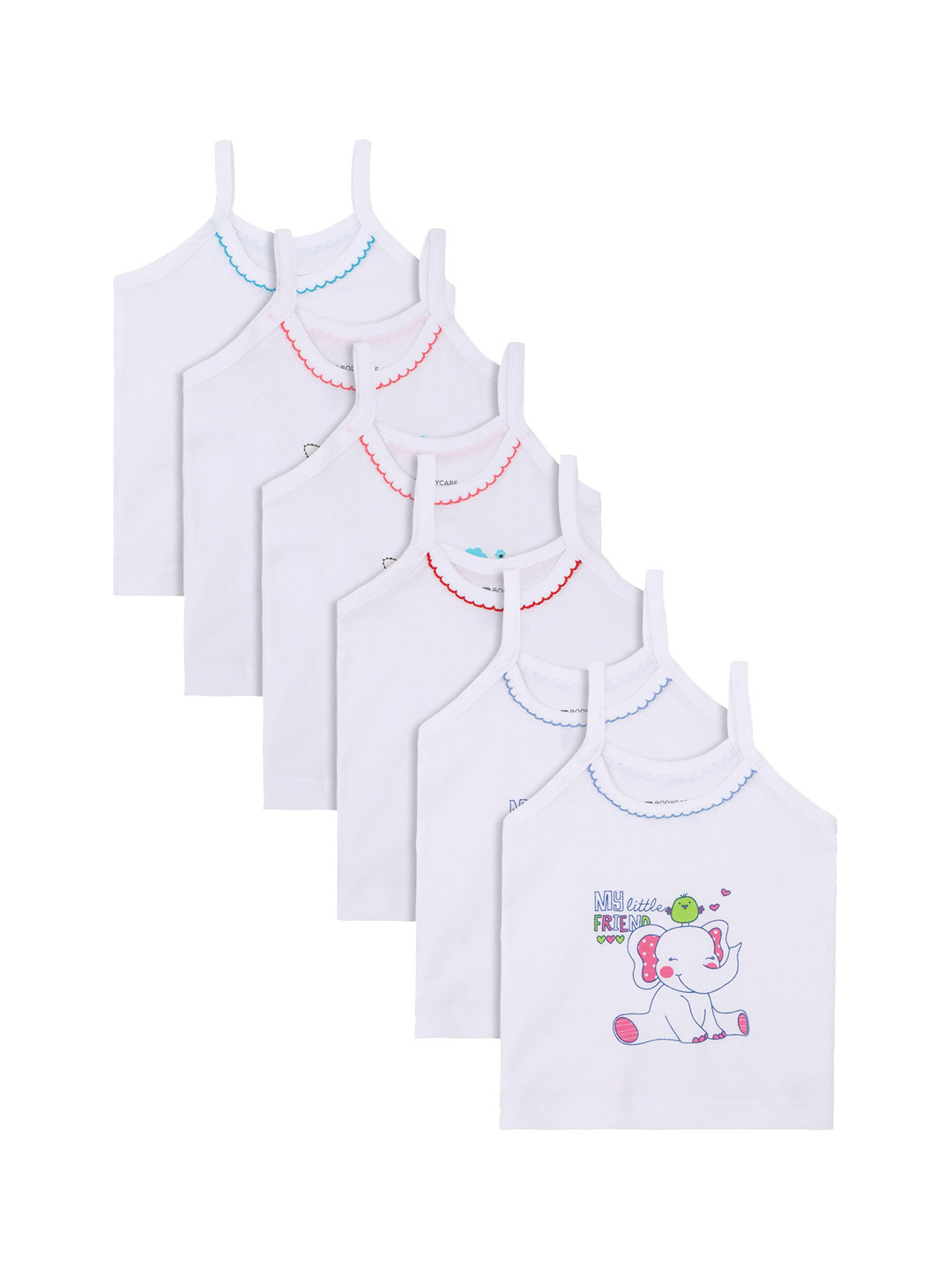 Buy Bodycare Kids Girls Pack Of 6 White Printed Cotton Innerwear Vests ...