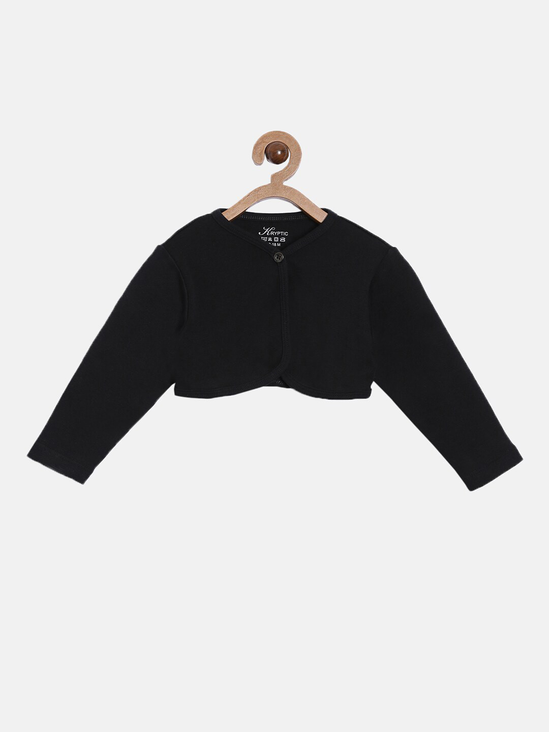 Buy Kryptic Girls Black Crop Button Cotton Shrug - Shrug for Girls ...
