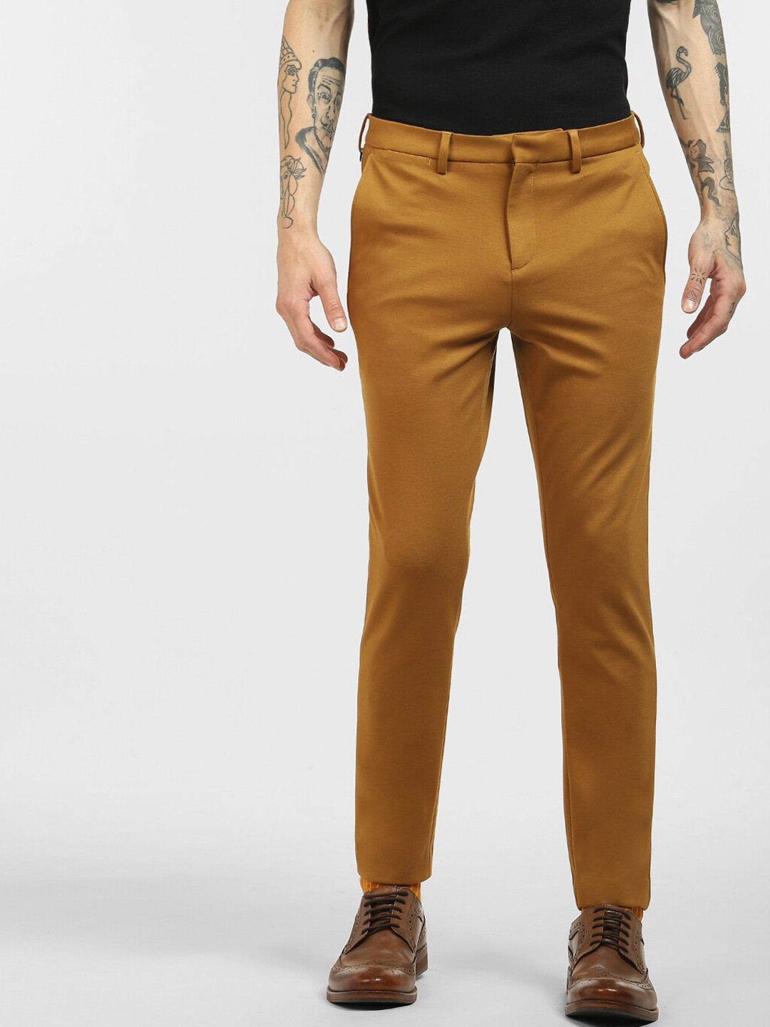 Buy Jack & Jones Men Brown Slim Fit High Rise Chinos Trousers ...