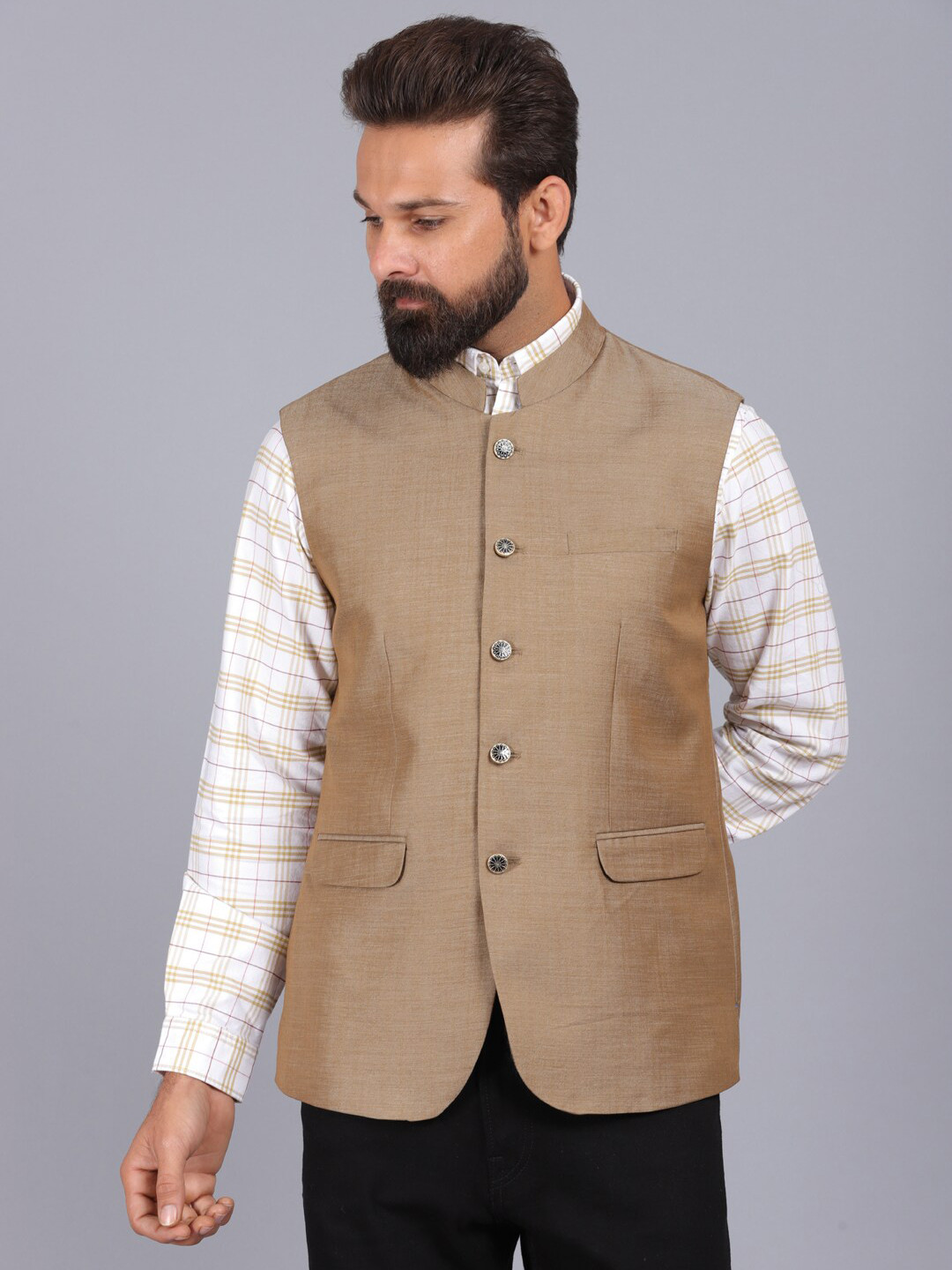 Buy CANOE Men Beige Solid Formal Waist Coat - Waistcoat for Men ...