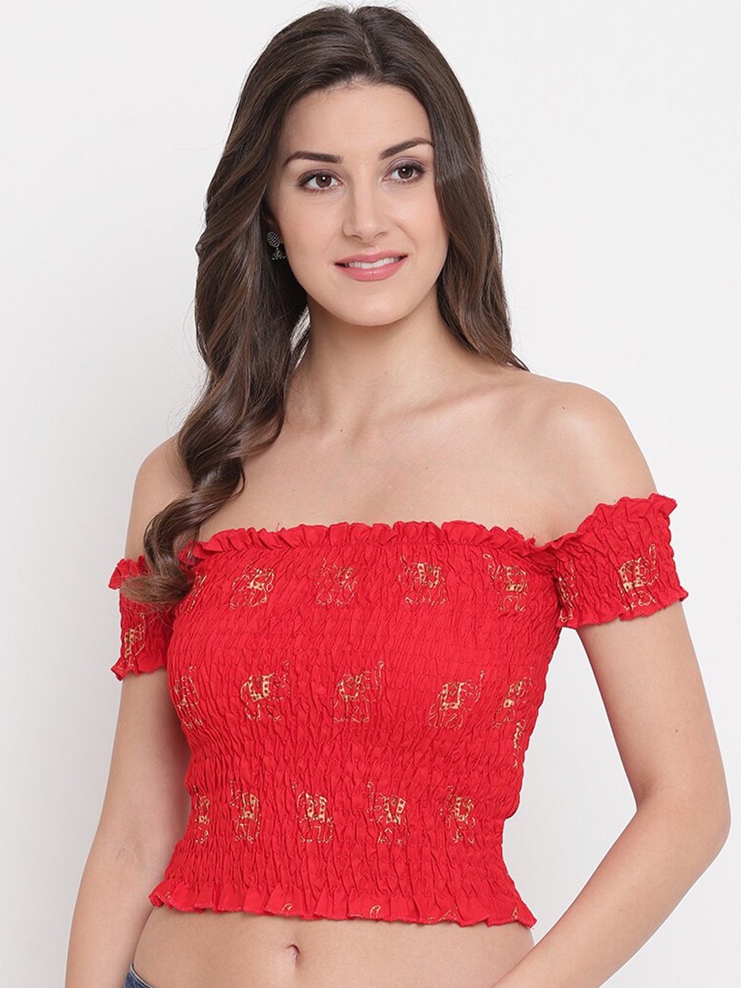 Buy Aawari Women Red Off Shoulder Bardot Crop Top Tops For Women