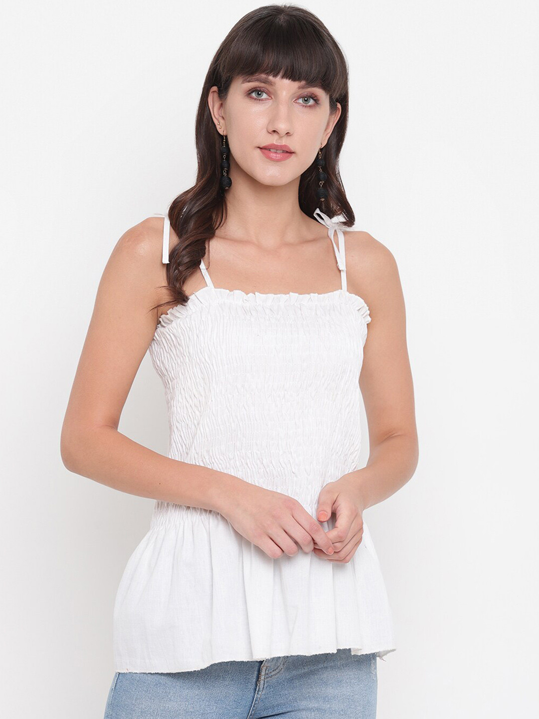 Buy Aawari White Solid Sleeveless Top With Shoulder Straps - Tops for ...