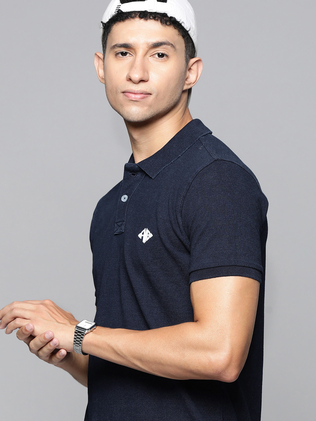 Buy Flying Machine Men Navy Blue Brand Logo Printed Polo Collar Pure ...