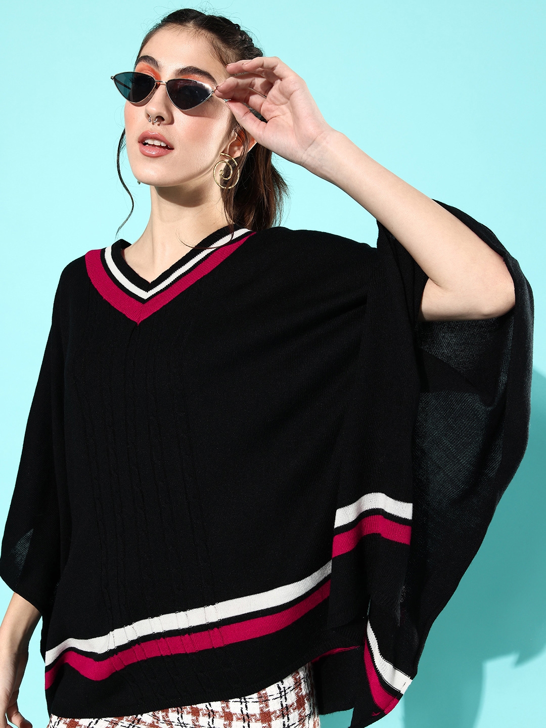Buy 4WRD By Dressberry Women Black Striped Acrylic Poncho - Sweaters ... Buy 4WRD By Dressberry Women Black Striped Acrylic Poncho - Sweaters ...