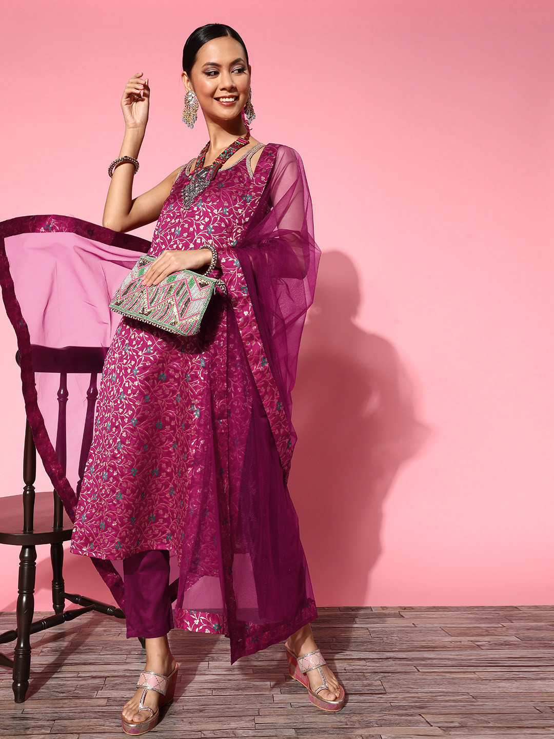 Buy Inddus Women Solid Silk Blend Ethereal Embroidery Kurta Set - Kurta ...