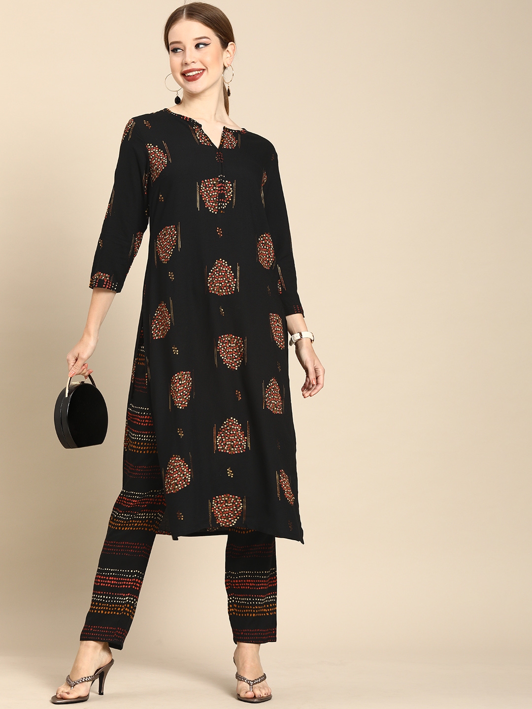 Buy Anouk Women Black Ethnic Motifs Printed Kurta With Trousers Kurta