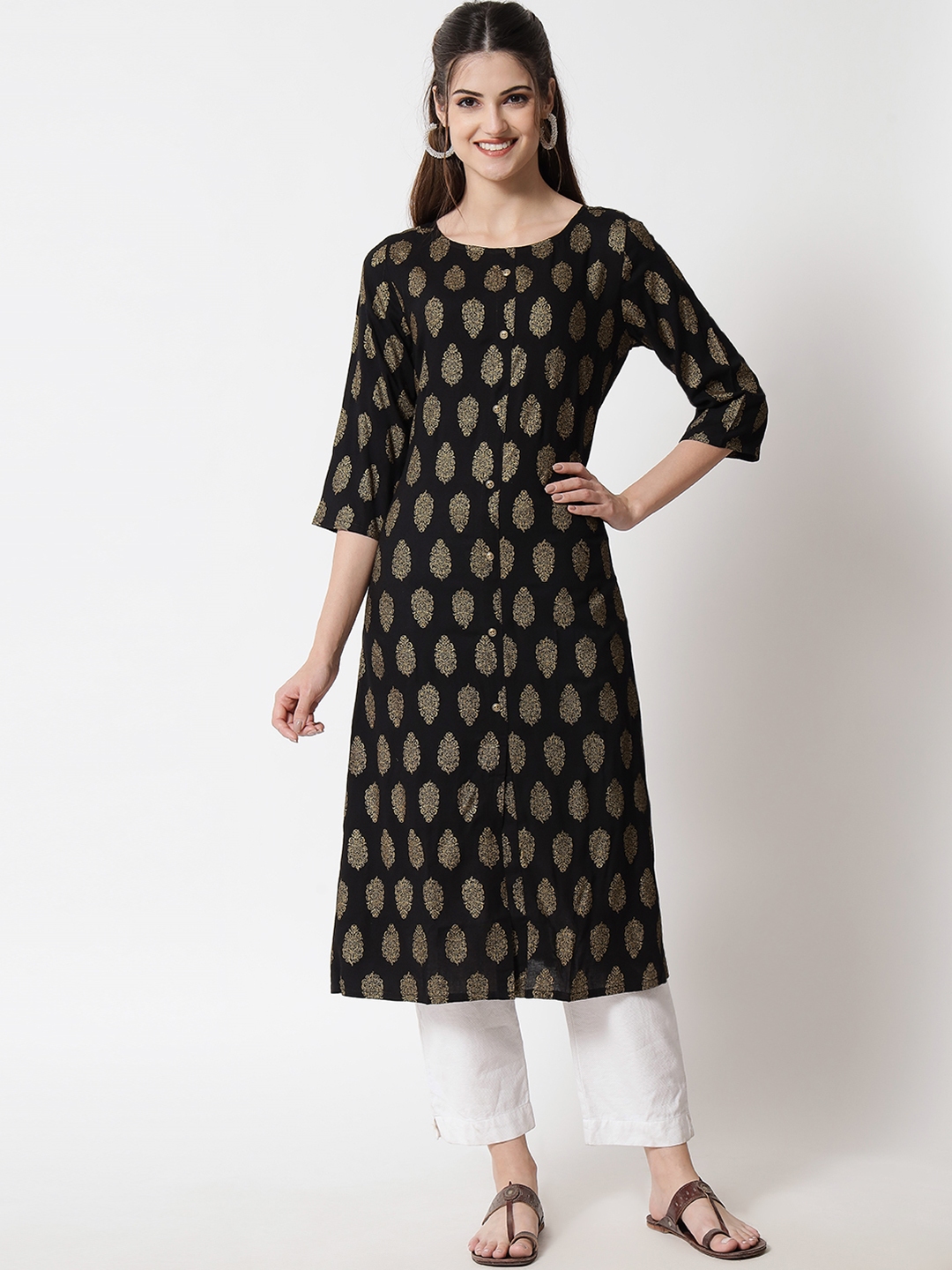 Buy Shopping Queen Women Black Ethnic Motifs Printed Flared Sleeves