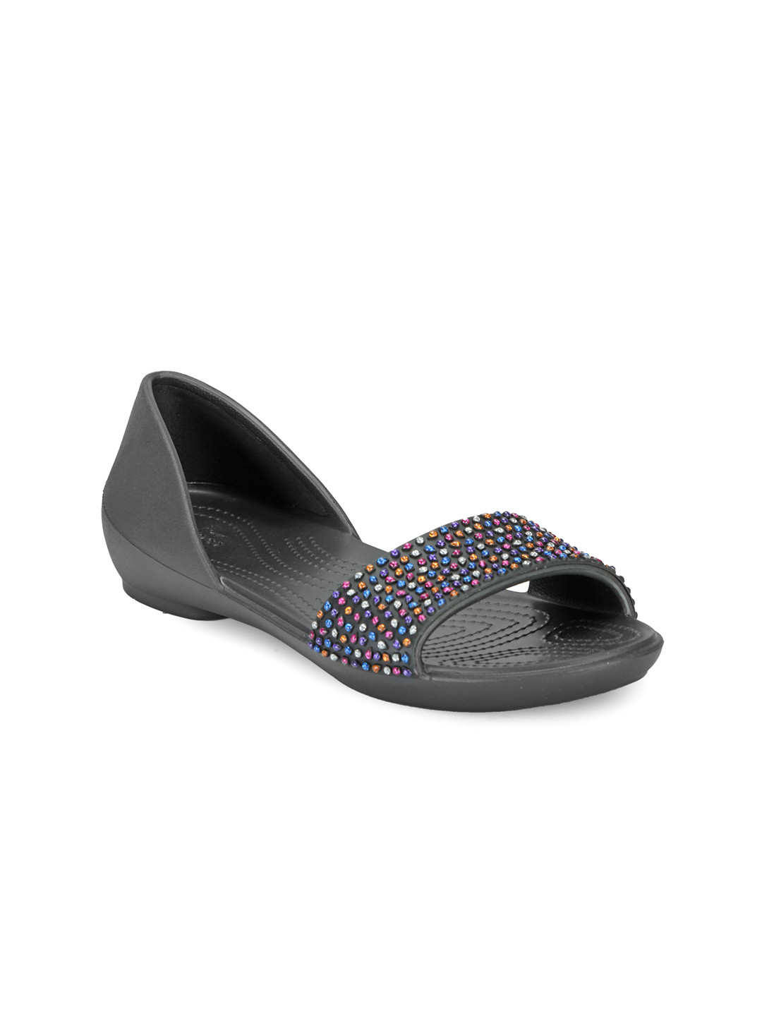 Buy Crocs Lina Women Black Solid Embellished Flalts - Flats for Women ...