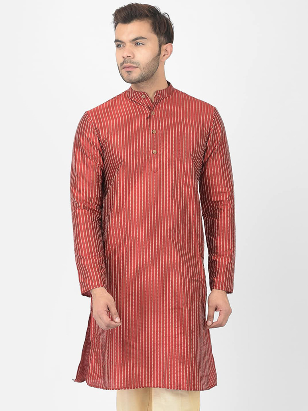 Buy DEYANN Men Red Striped Jacquard Kurta - Kurtas for Men 17912712 ...