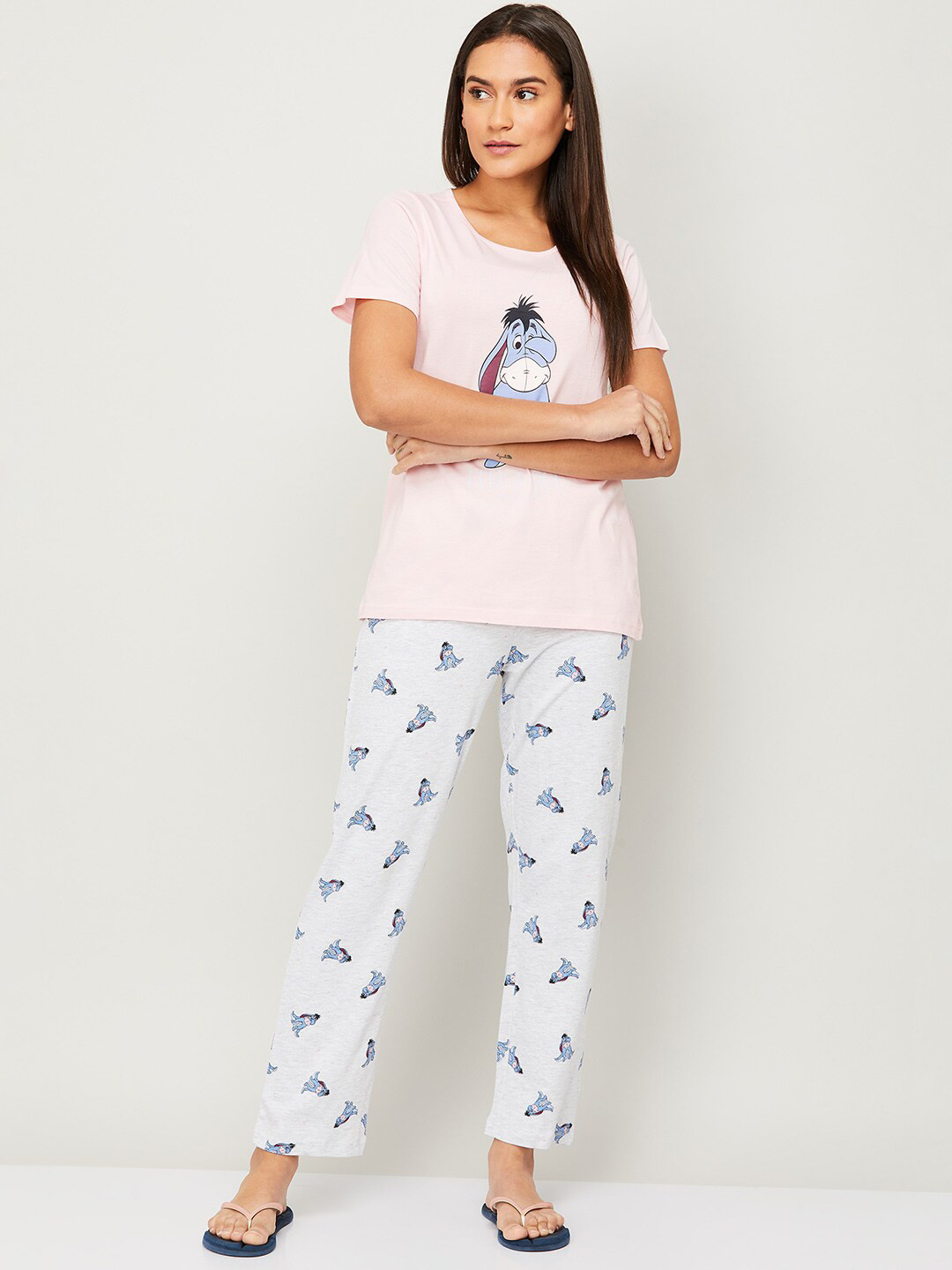 Buy Ginger By Lifestyle Women Pink Printed Pure Cotton Night Suit ...