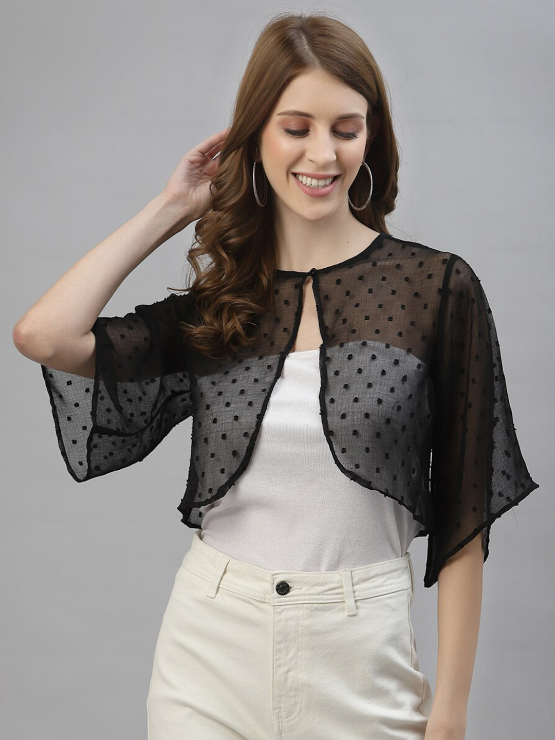 Buy Style Quotient Women Black Self Design Polyester Shrug - Shrug for ...