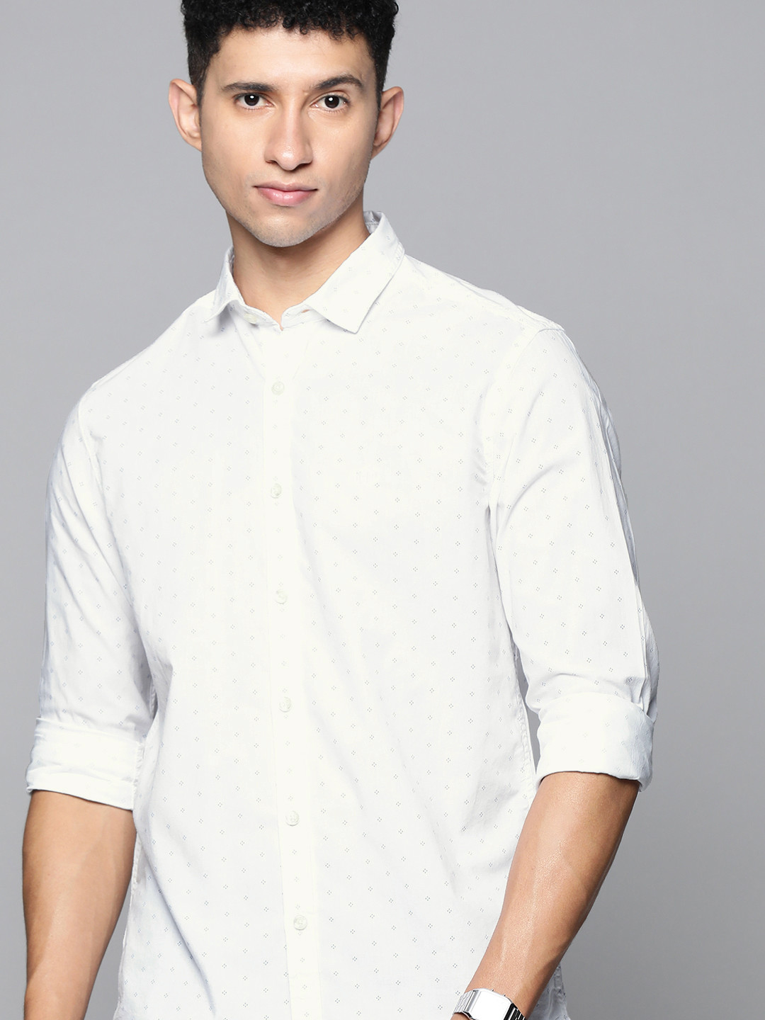 Buy Flying Machine Men White Slim Fit Printed Pure Cotton Casual Shirt ...