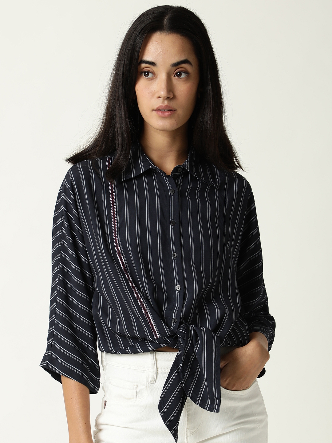 Buy RAREISM Women Navy Blue Striped Shirt Style Crop Top - Tops for ... Buy RAREISM Women Navy Blue Striped Shirt Style Crop Top - Tops for ...