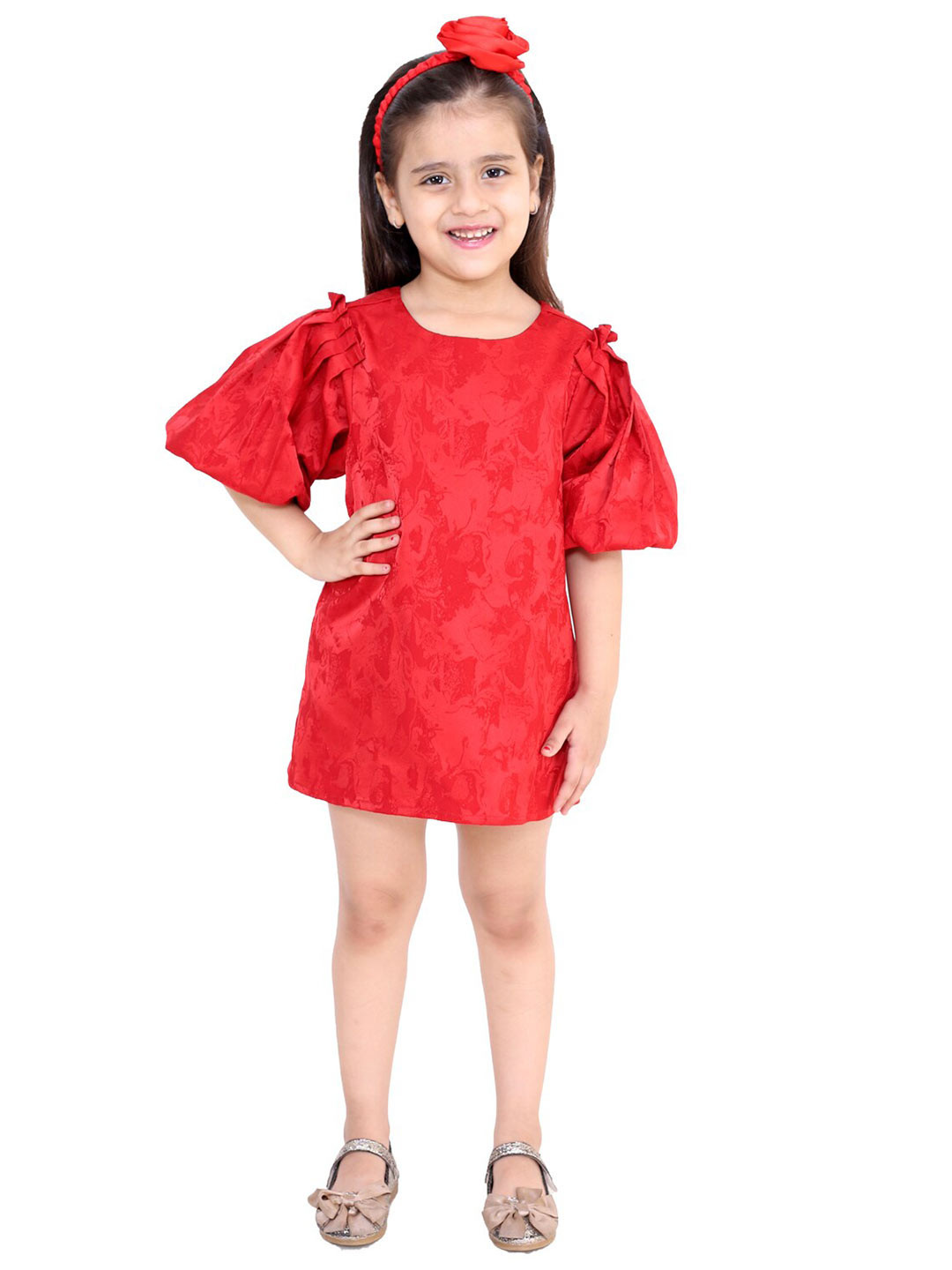 Buy KidsDew Girls Red Jacquard A Line Dress - Dresses for Girls ...