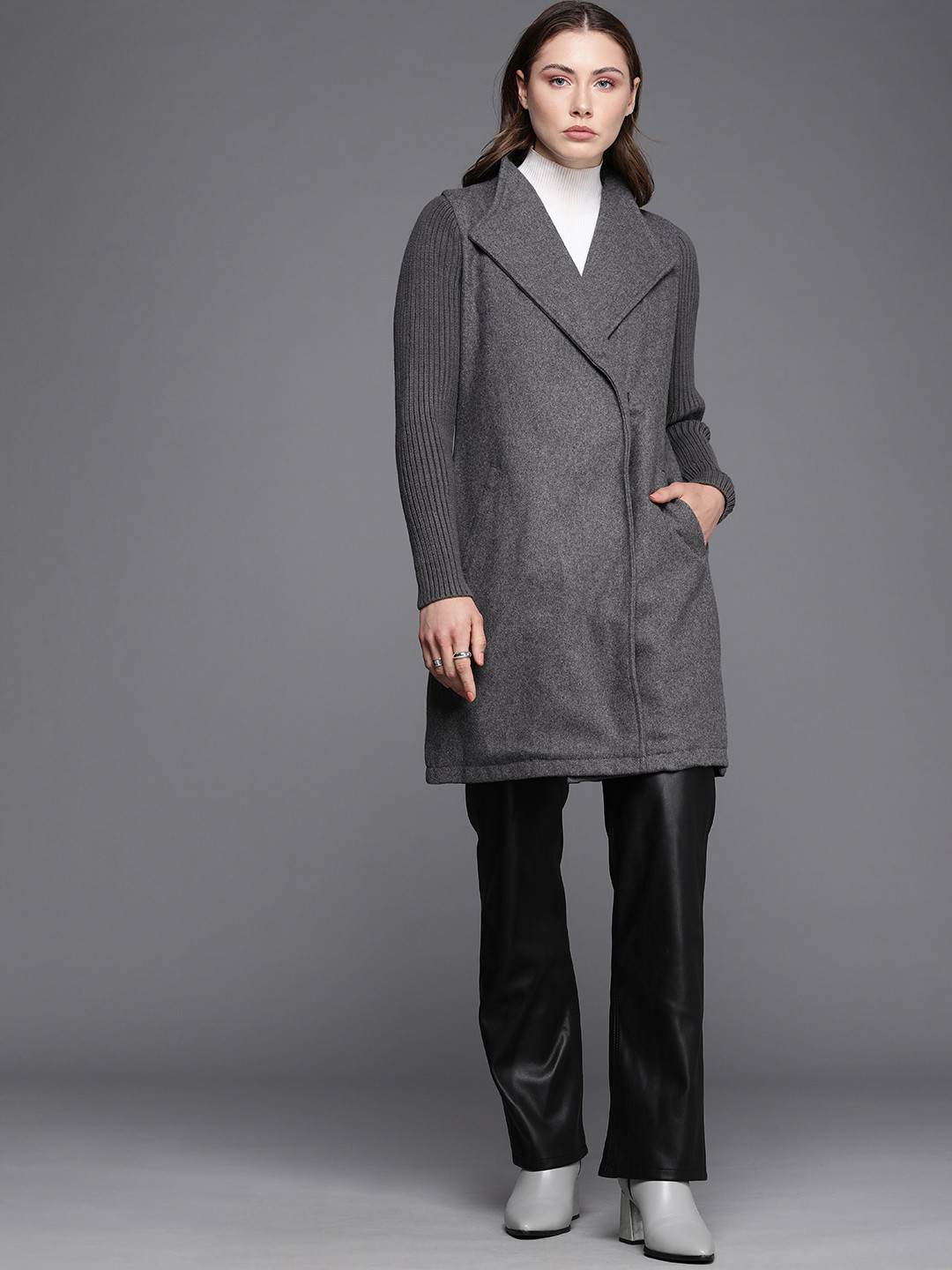 Buy Kenneth Cole Dynamic Women Grey Longline Tailored Jacket With ...