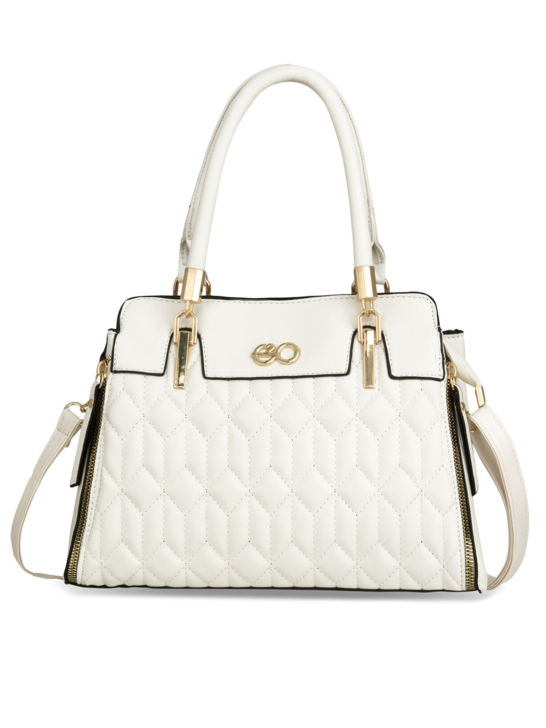 Buy E2O White PU Structured Handheld Bag With Quilted - Handbags for ...