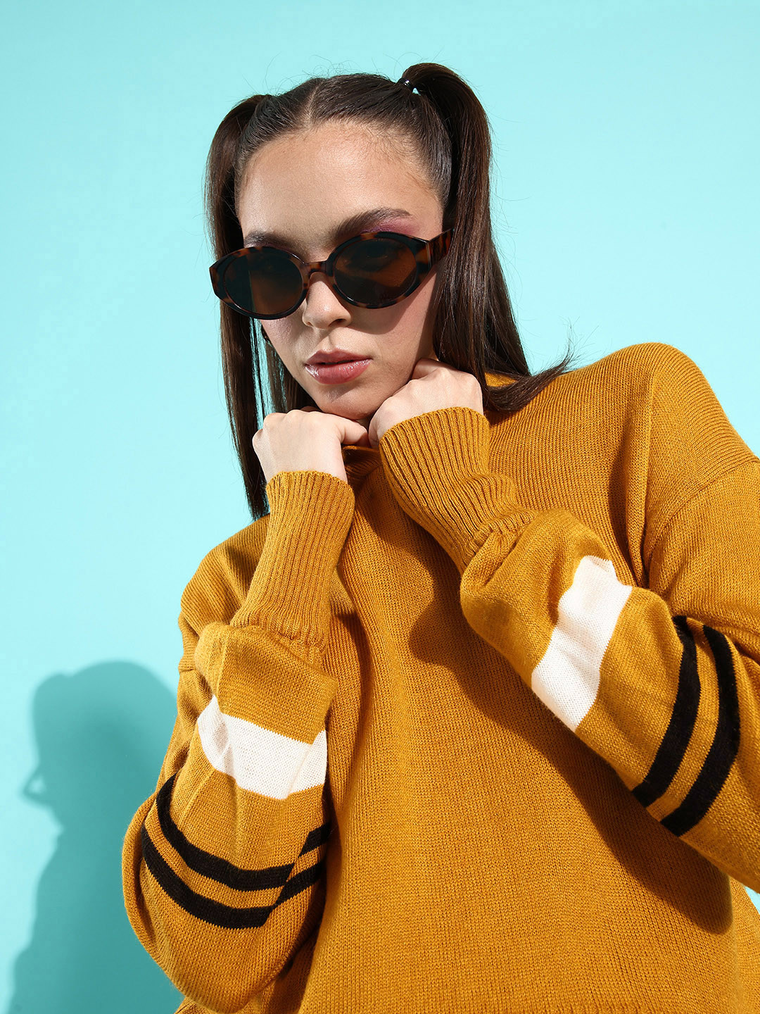 Buy 4WRD By Dressberry Women Mustard Striped Whipped For Varsity ...