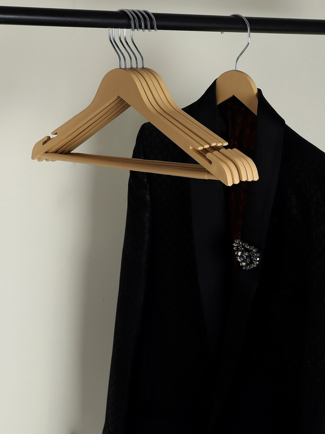 Buy BEVERLY STUDIO Set Of 5 Beige Solid Wooden Hanger - Hanger for ...