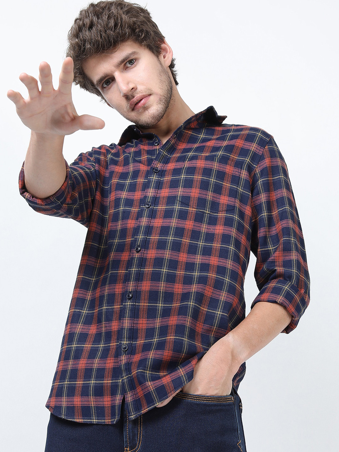 Buy KETCH Men Navy Blue Slim Fit Checked Casual Shirt - Shirts for Men ...