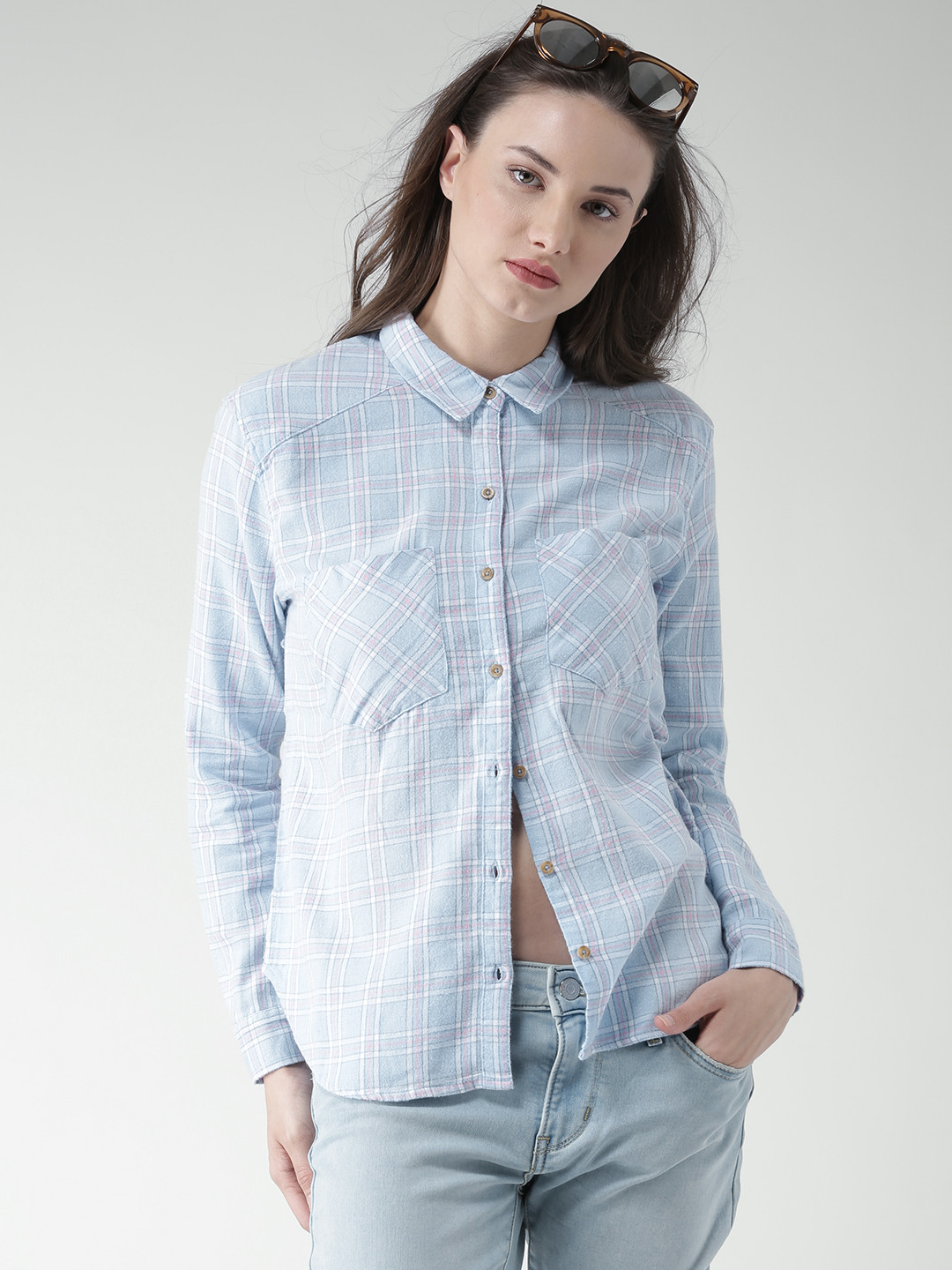 Buy FOREVER 21 Women Blue Checked Casual Shirt - Shirts for Women ...