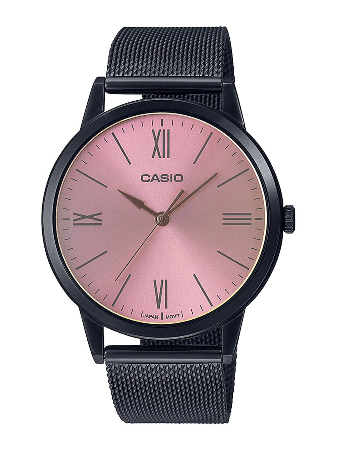 Buy CASIO Men Pink Dial & Black Stainless Steel Wrap Around Straps ...