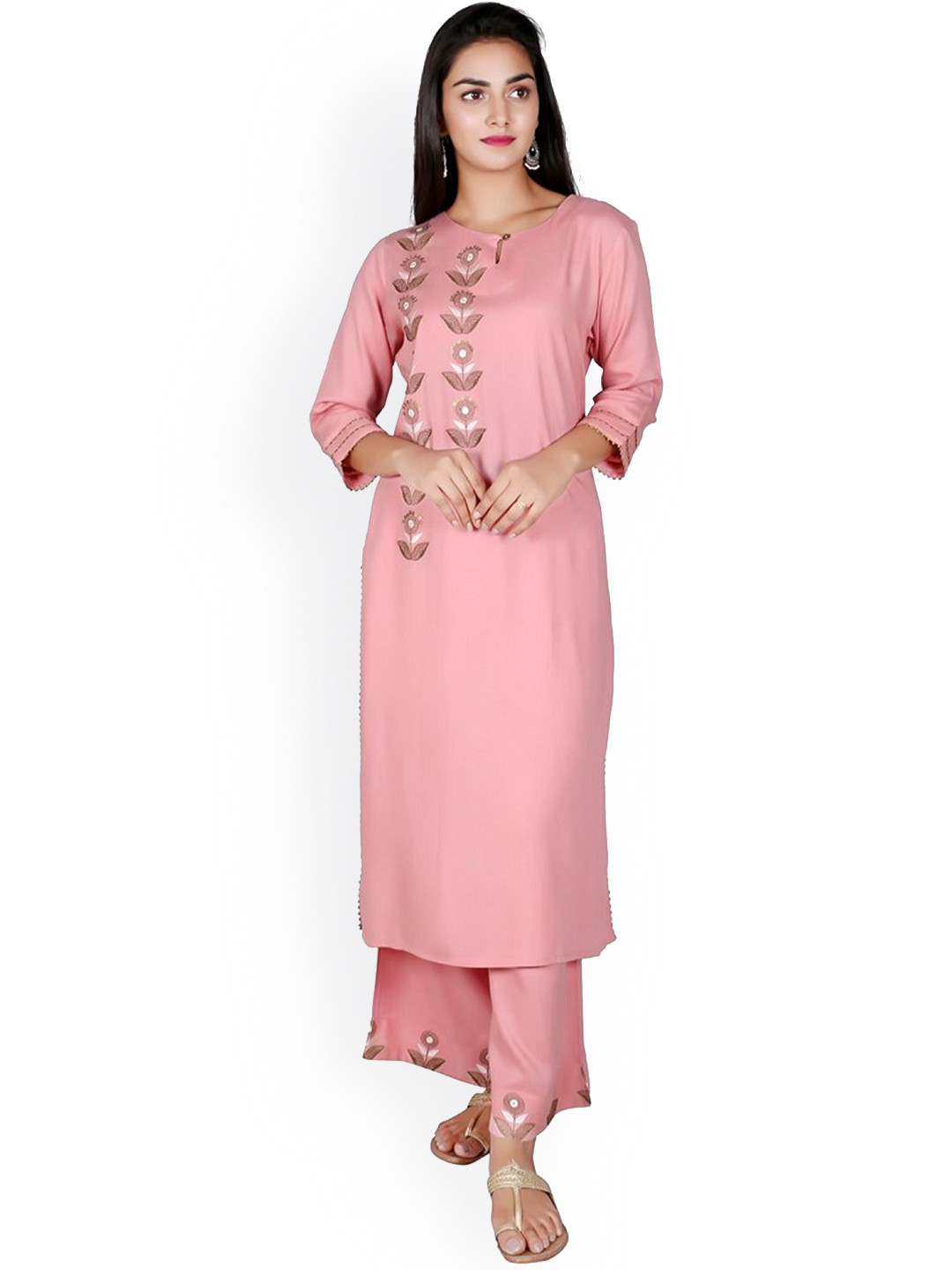 Buy SUTI Women Rose Ethnic Motifs Embroidered Kurti With Palazzos ...