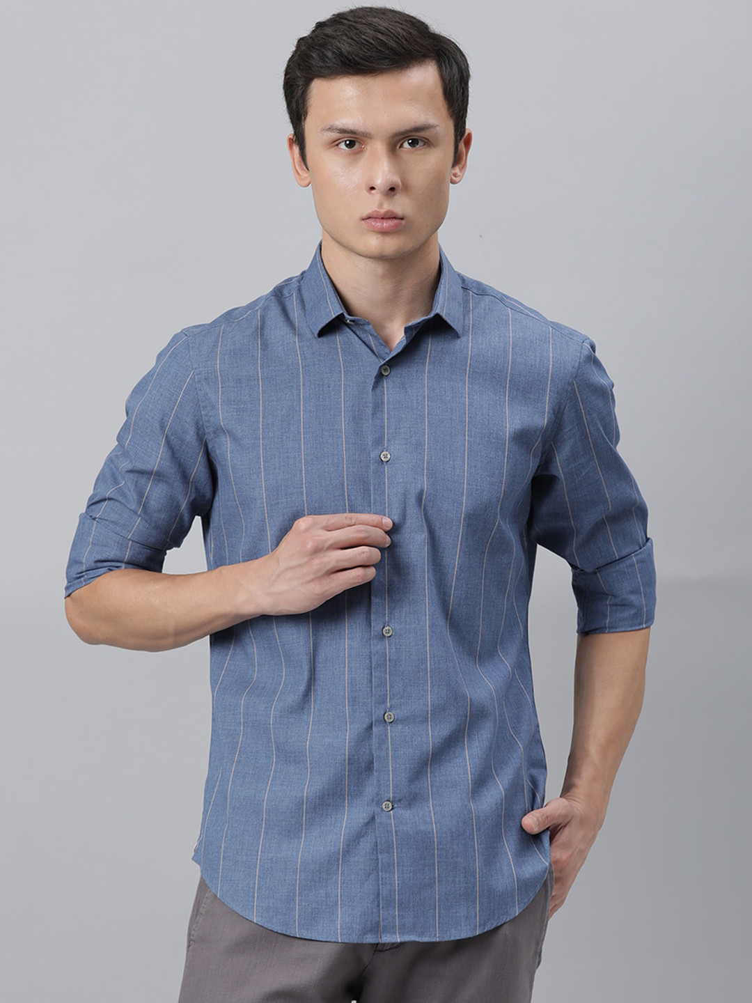 Buy RARE RABBIT Men Blue Custom Slim Fit Striped Casual Shirt - Shirts ...