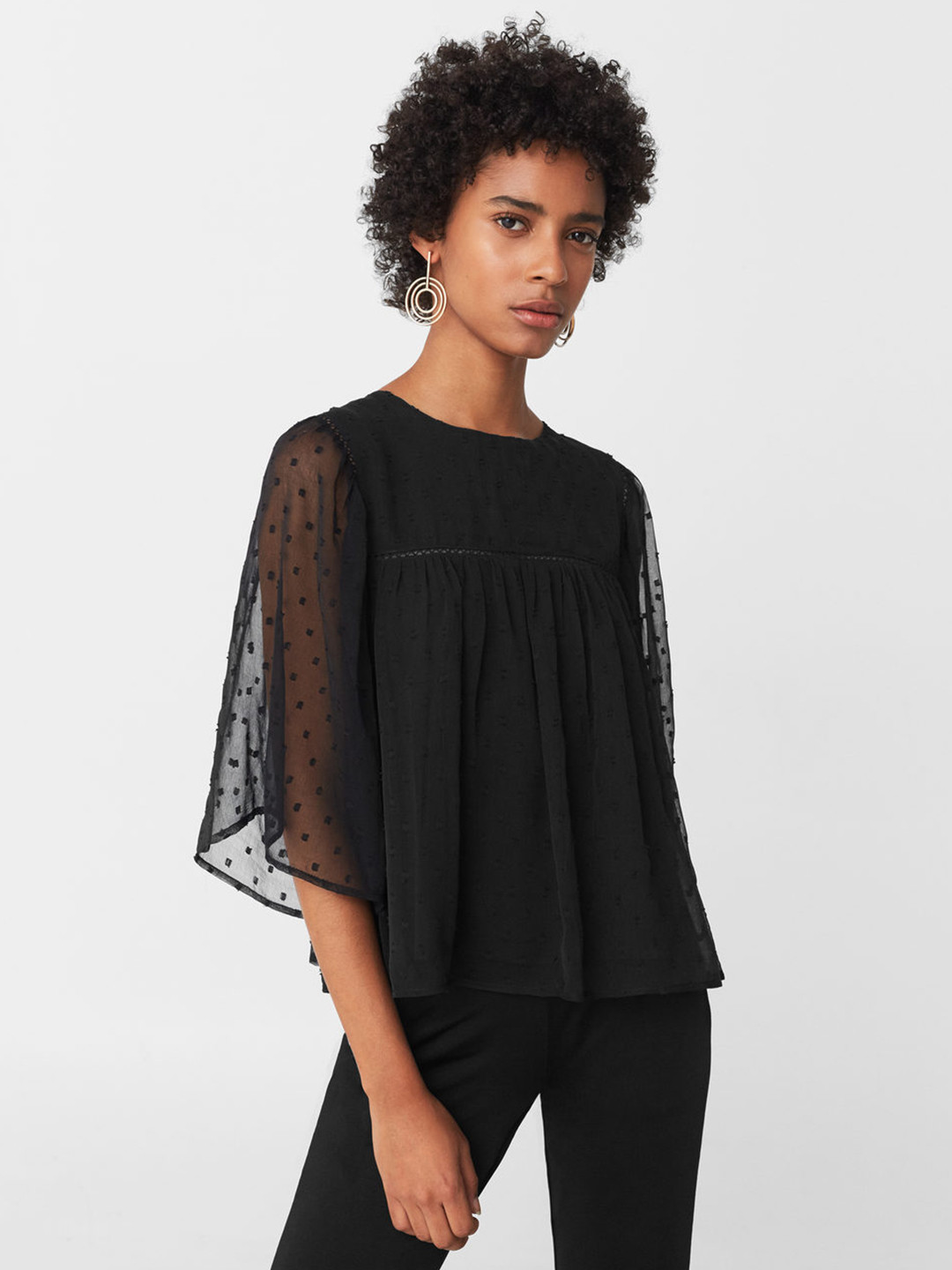 Buy MANGO Women Black Self Design A Line Top - Tops for Women 1794365 ...