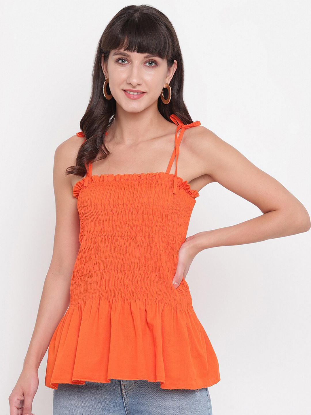 Buy Aawari Orange Ruffles Smocked Peplum Top - Tops for Women 17944272 ...