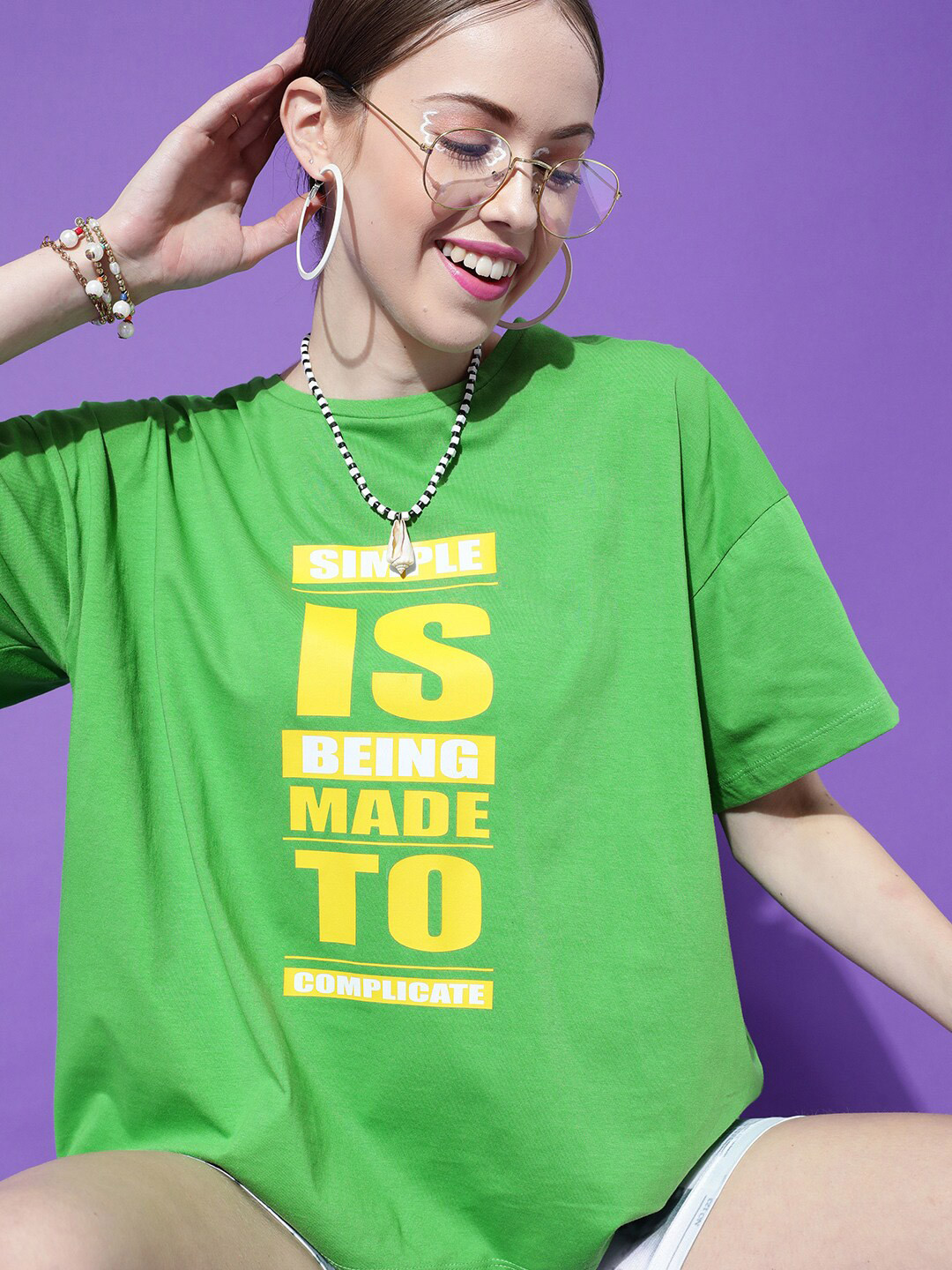 Buy STREET 9 Women Green Typography Printed Drop Shoulder Sleeves ...