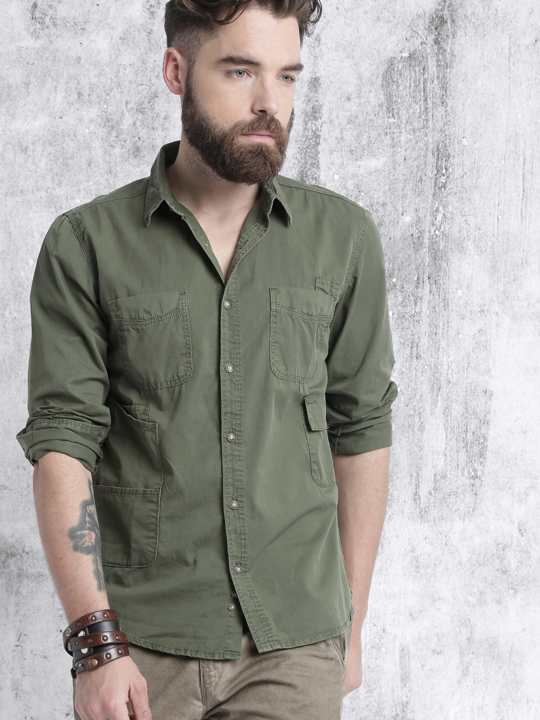 Buy RDSTR Men Olive Green Casual Shirt - Shirts for Men 1794454 | Myntra